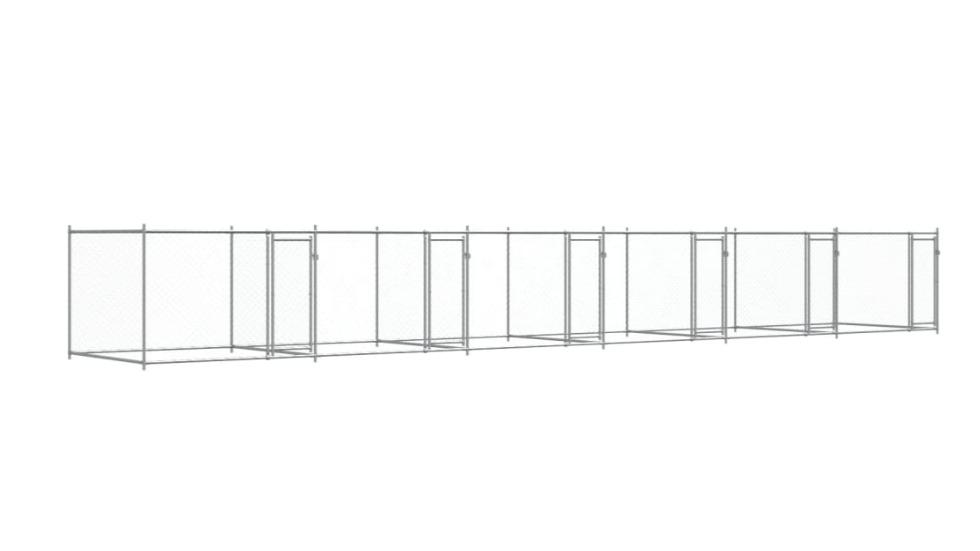 vidaXL Grey Galvanised Steel Dog Cage with 6-Door - 1200 x 200 x 150cm ...