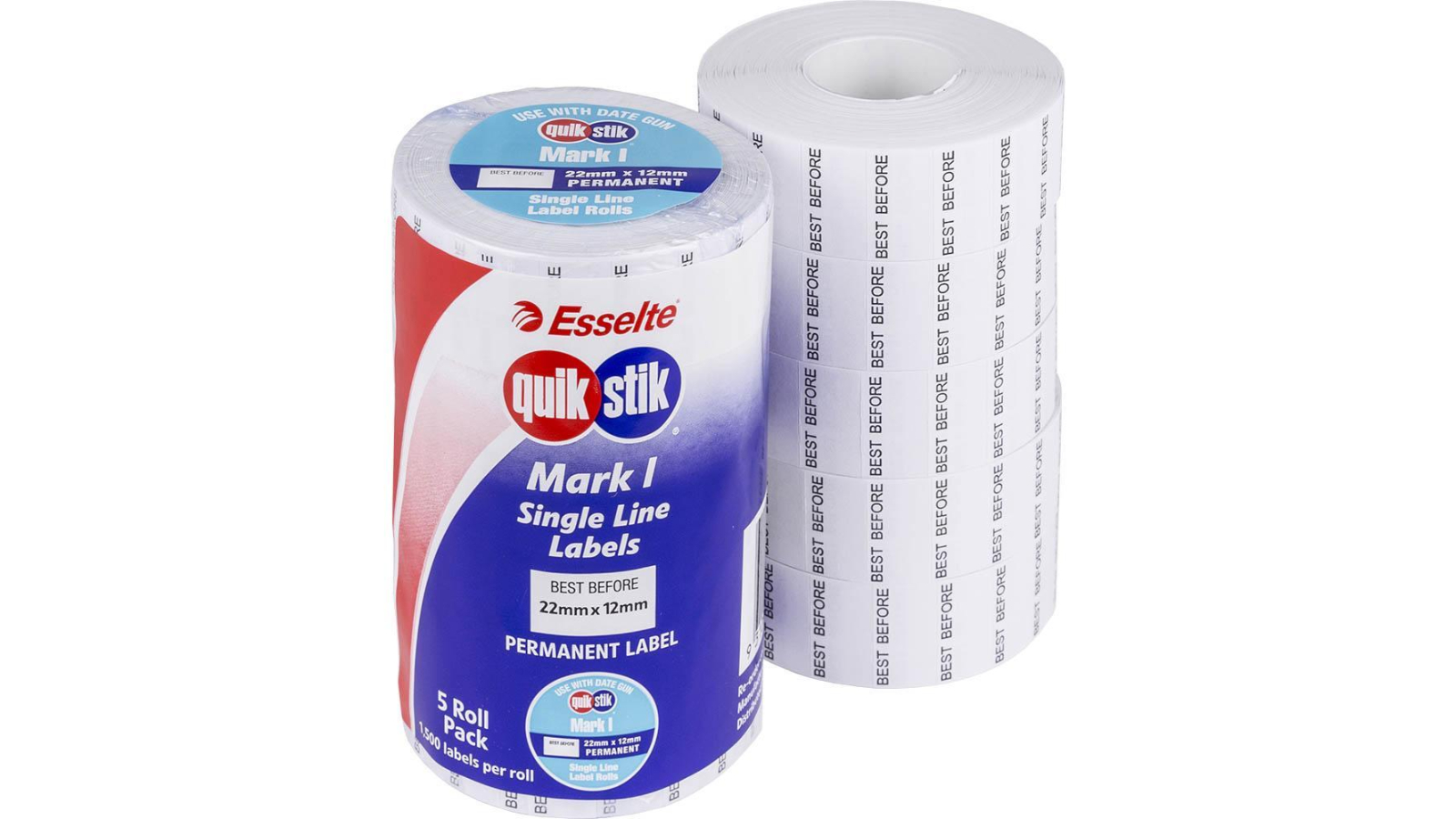 Quickstikk Pack of 5 Permanent Mark I Single Line Label Best Before 2.2 ...