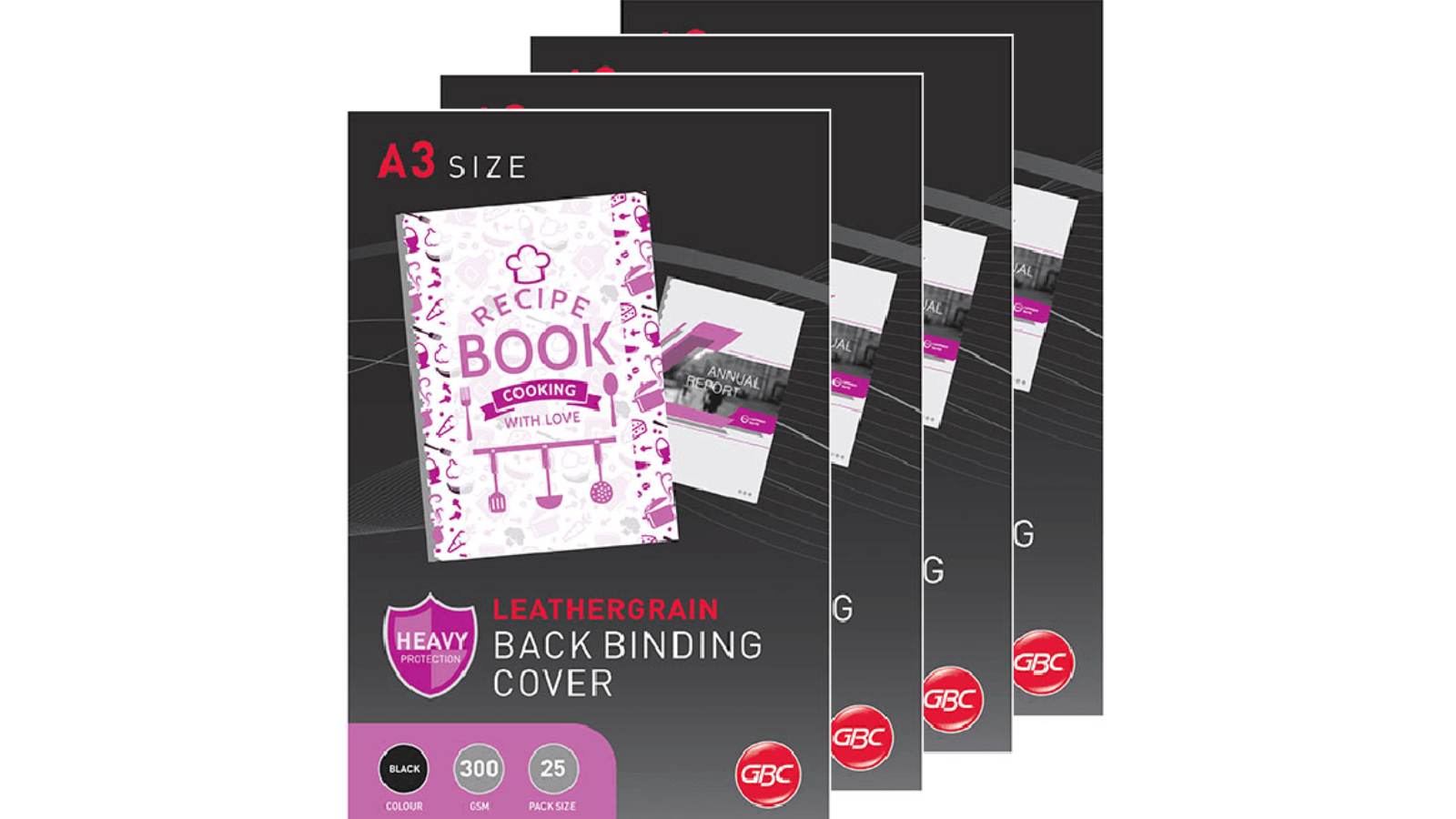 GBC 25 Sheet Ibico Leathergrain 300gsm A3 Black Binding Cover - Pack of ...