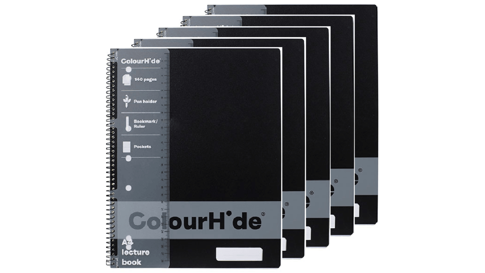 Colourhide Pack of 5 140 Page A4 Lecture Notebook - Black | Harvey Norman