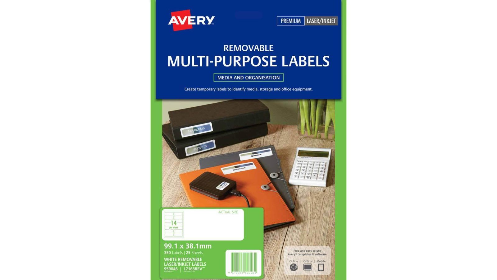 Avery 959046 L7163 Pack of 25 14up Removable Multi-Purpose Label Laser ...