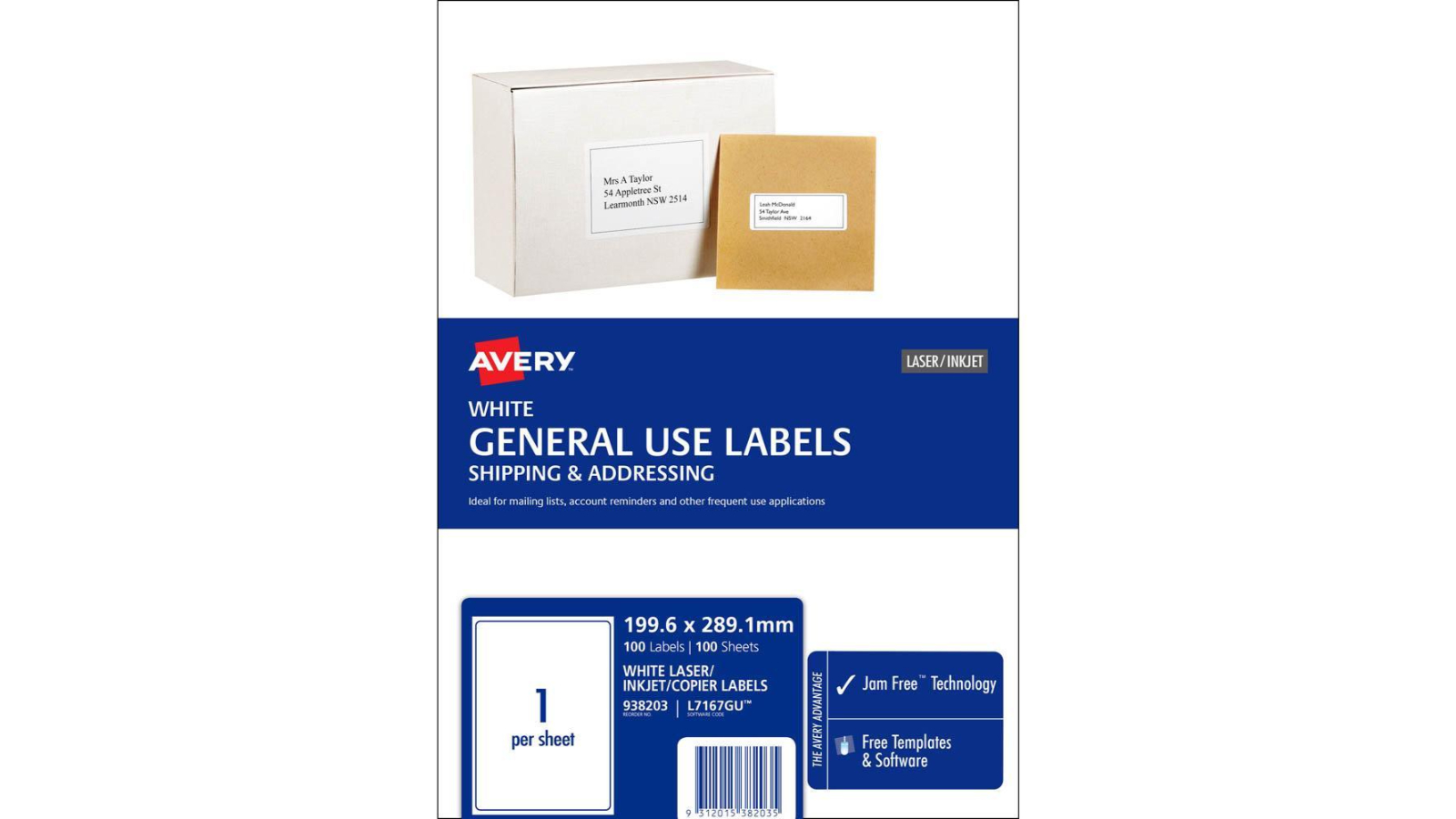 Avery Pack of 100 1Up Laser Inkjet Copier Label - White | Harvey Norman