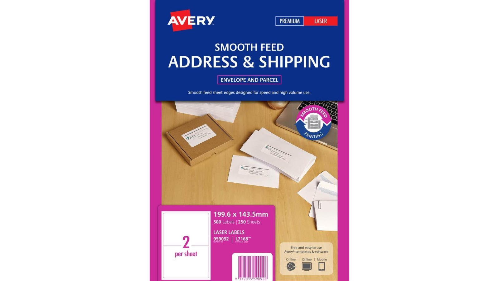 Avery 959092 L7168 Pack of 250 Smooth Feed Laser Shipping Label - White ...