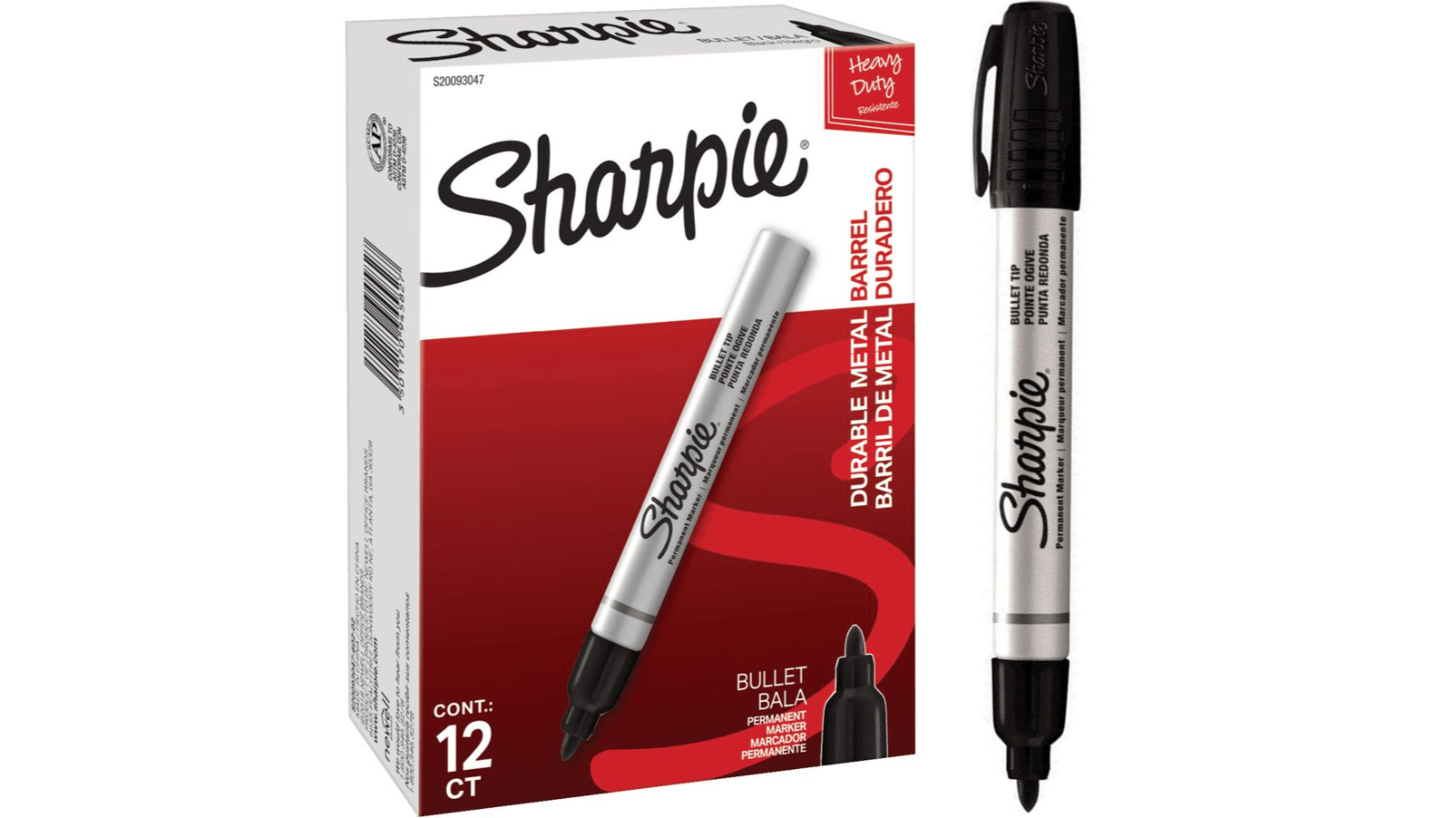 Sharpie Box of 12 Metal Barrel Bullet 0.15cm Permanent Marker - Black ...
