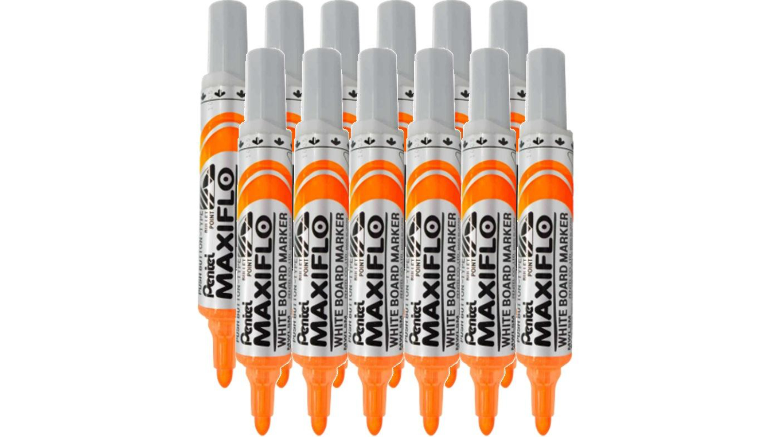 Pentel Box of 12 Maxiflo 0.21cm Bullet Point Whiteboard Marker - Orange ...