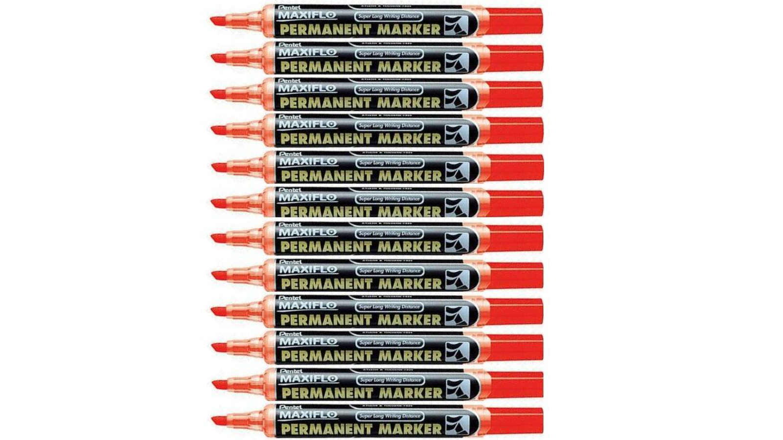 Pentel Box of 12 Maxiflo Bullet Point Permanent Marker - Red | Harvey ...