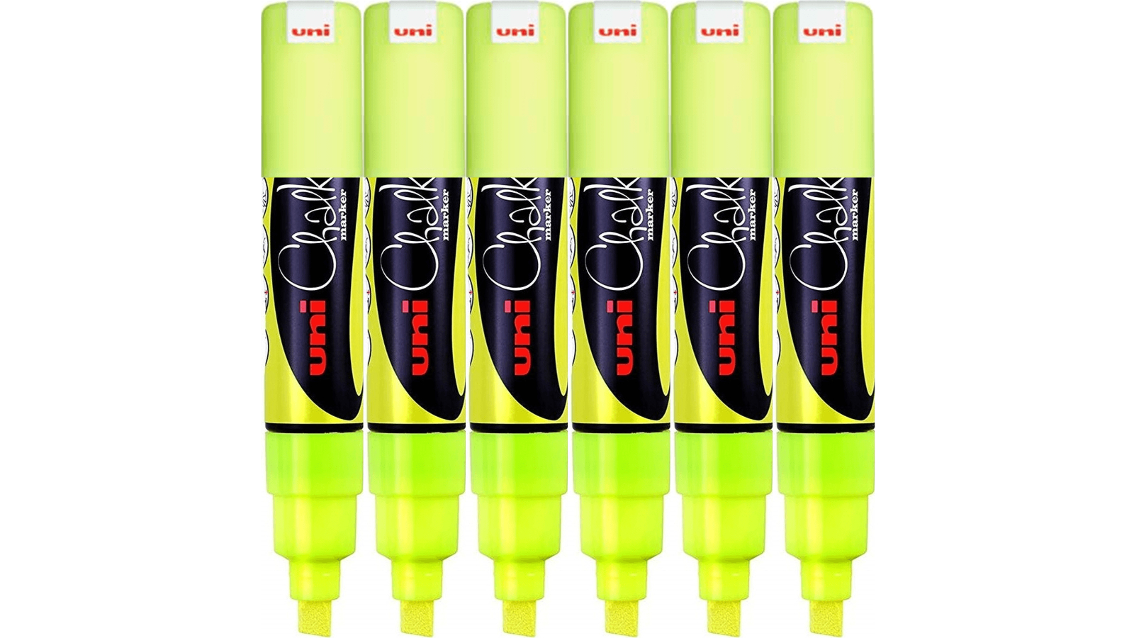 Uni-Ball Pack of 6 PWE8k Chalk Marker Chisel Tip - Yellow | Harvey Norman