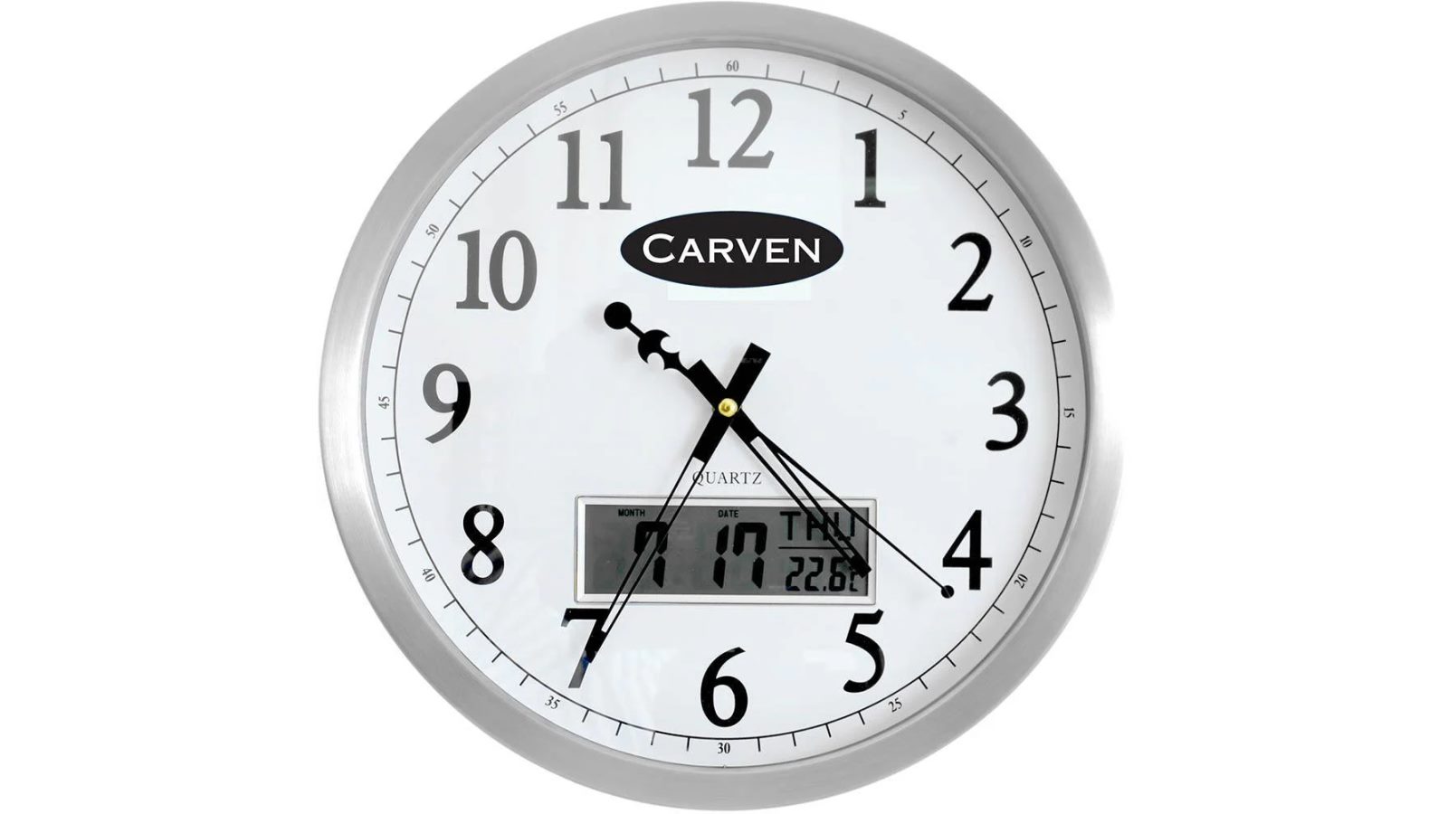 Carven 350mm Wall Clock With Led Date - Aluminium Frame | Harvey Norman