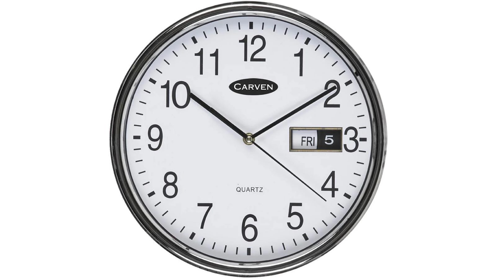 Carven 285mm Wall Clock With Date - Silver Frame | Harvey Norman