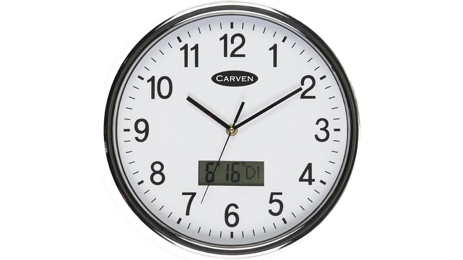 Carven 285mm LCD Date Wall Clock - Silver Frame | Harvey Norman