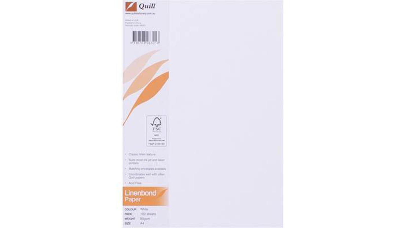 Quill Pack of 100 90gsm A4 Linen Bond Paper - White | Harvey Norman