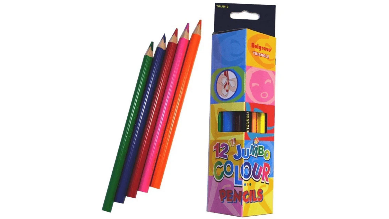 Belgrave Pack of 12 Triangular Jumbo Coloured Pencil - Assorted ...
