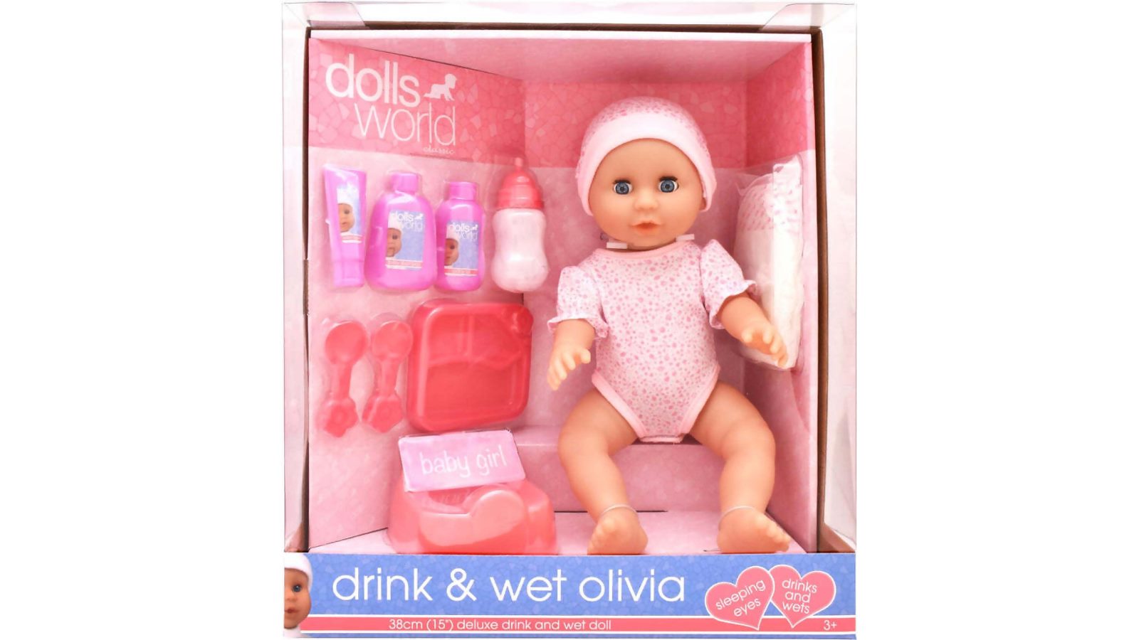 Dollsworld Drink & Wet Olivia 38cm Deluxe Drink And Wet Doll | Harvey ...