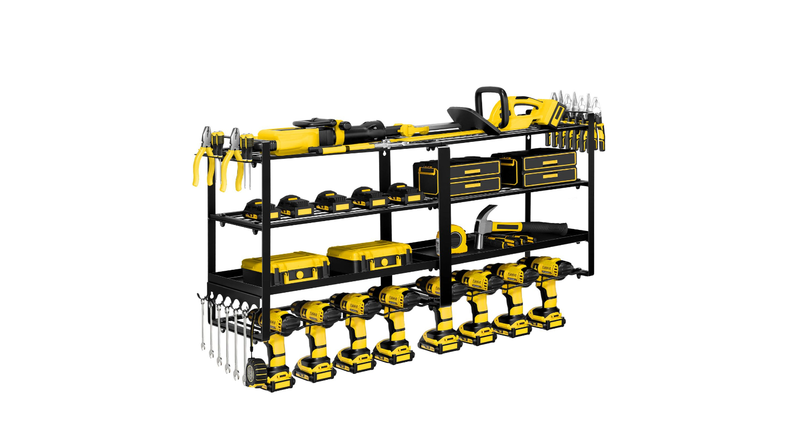 Power Tool Organiser 4-Tier Wall Mounted Shelving Unit - 84 x 20 x 37cm ...