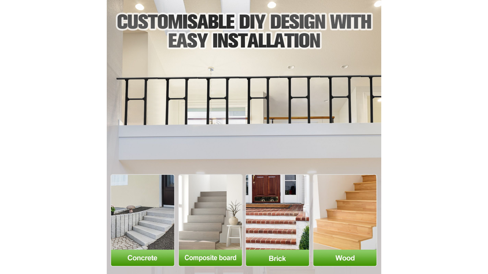 Stair Handrail 1-2 Steps Black Metal Adjustable Safety Guard Kit for ...