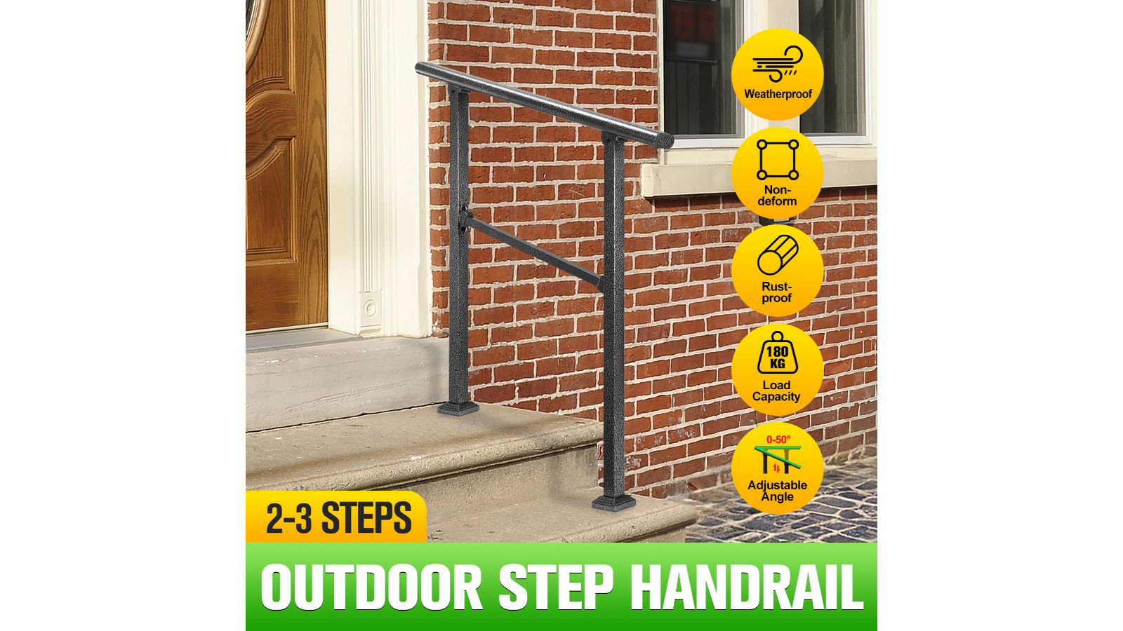 Stair Handrail 2-3 Steps Black Metal Adjustable Safety Guard Kit for ...