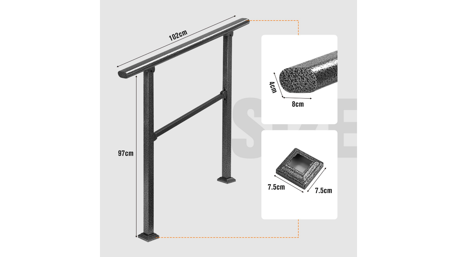 Stair Handrail 2-3 Steps Black Metal Adjustable Safety Guard Kit for ...