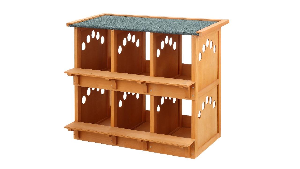 Pet Scene 2-Layer Wood 6-Hole Waterproof Lid Chicken Nesting Box ...