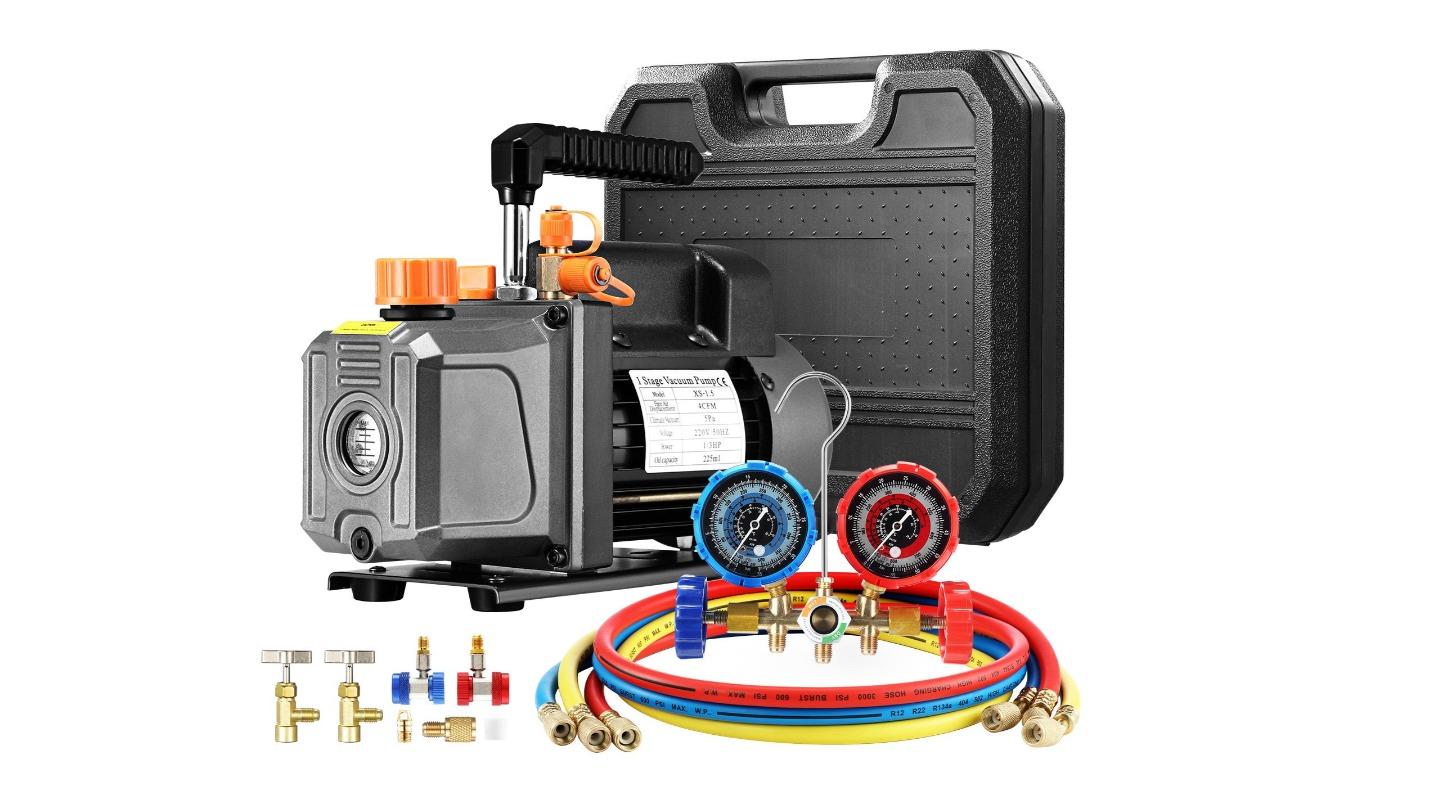 4CFM Vacuum Pump Set 1/3HP 1 Stage HVAC Refrigeration AC Auto Repair ...