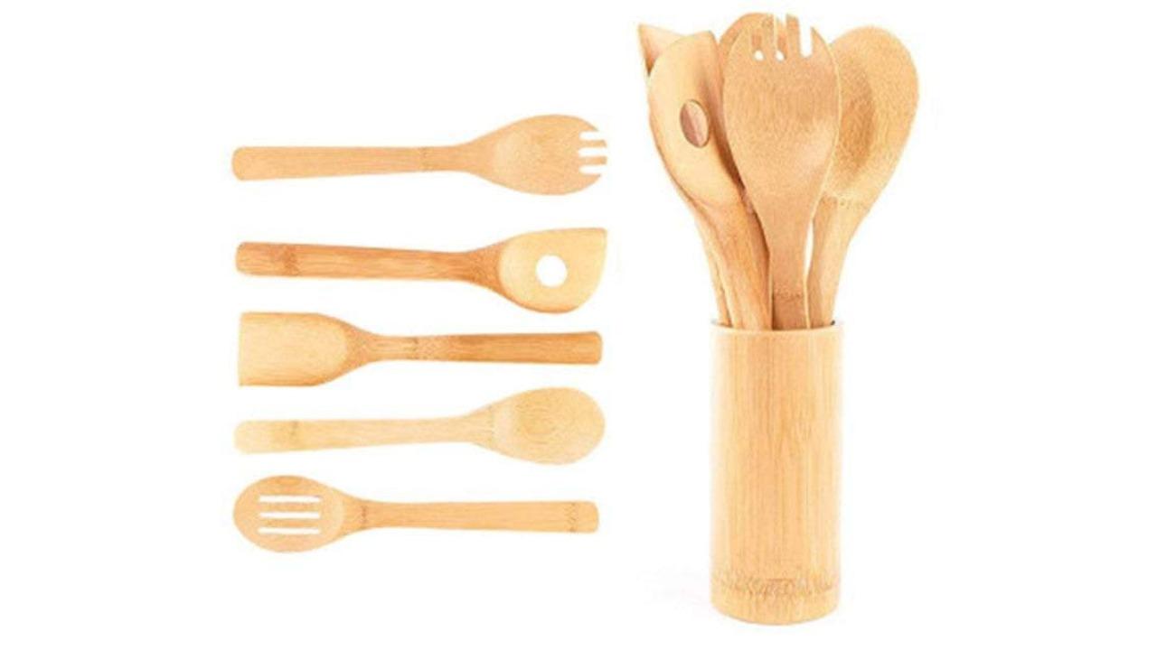 HOD Kitchen Utensil Bamboo Wooden Kitchen Cooking Utensils Set - 5 ...