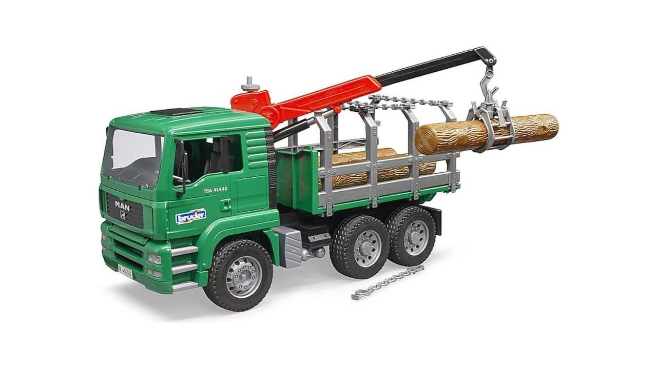 Bruder Timber Truck with Loading Crane and 3 Log | Harvey Norman