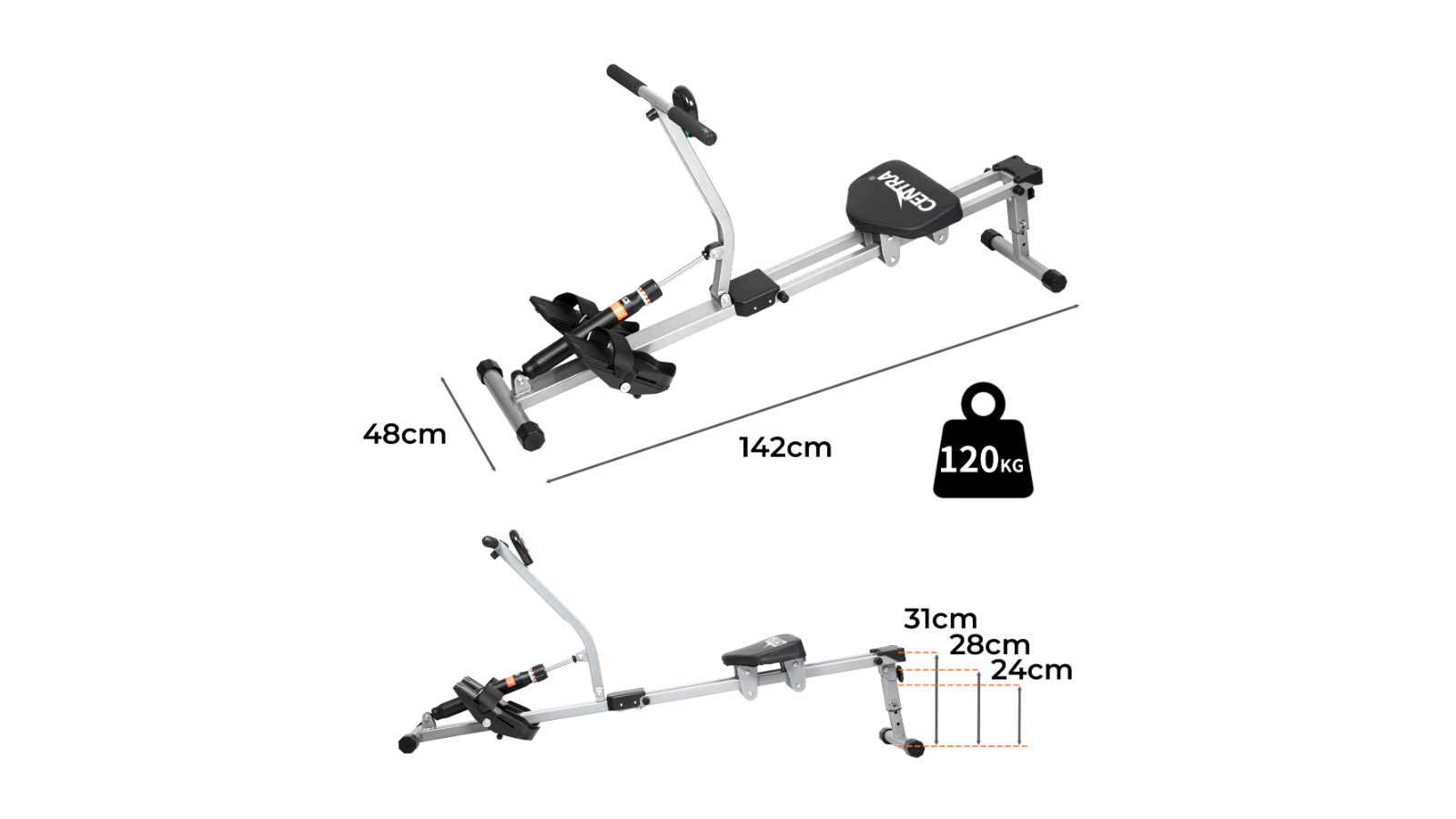 Centra 12 Level Resistance Cardio Exercise Fit Home Hydraulic Rowing ...