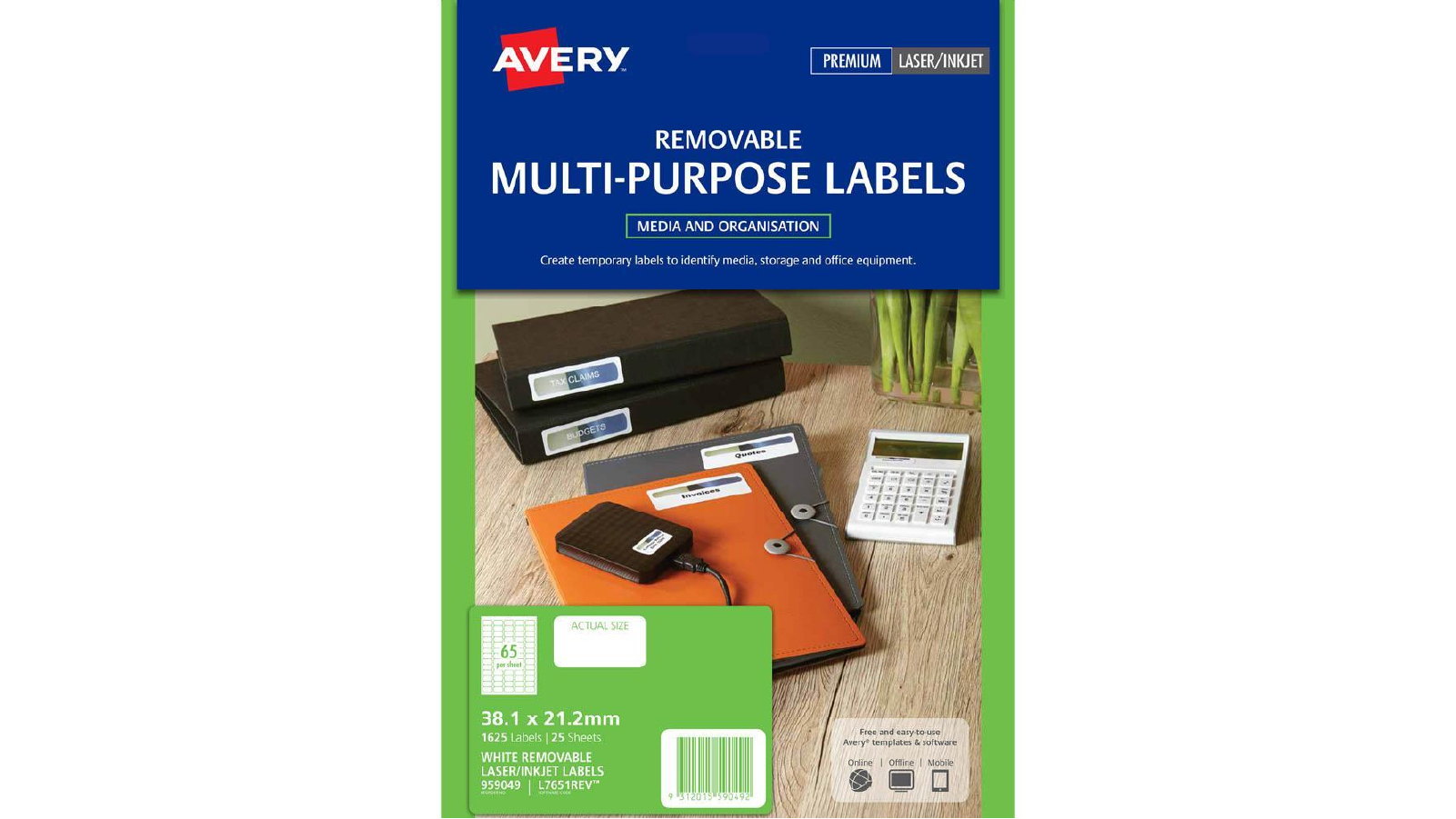 Avery 25 Pack L7651 65up Rev Removable Multi Purose Label Laser Inkjet ...