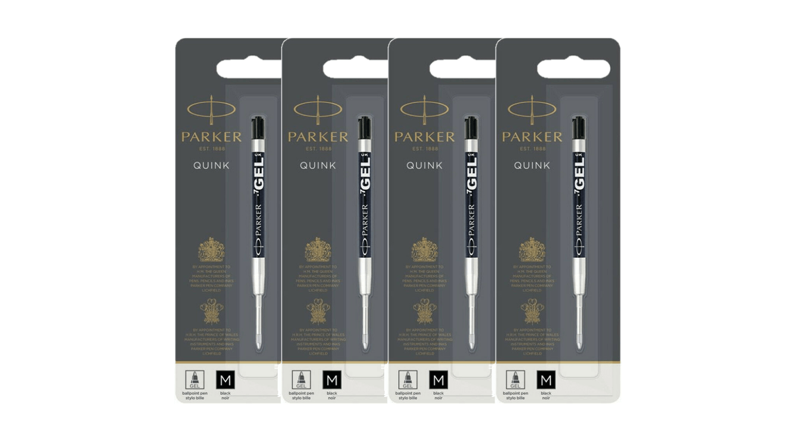 Parker Pack of 4 Medium Nib Ink Genuine Quink Pen Refill Gel - Black ...