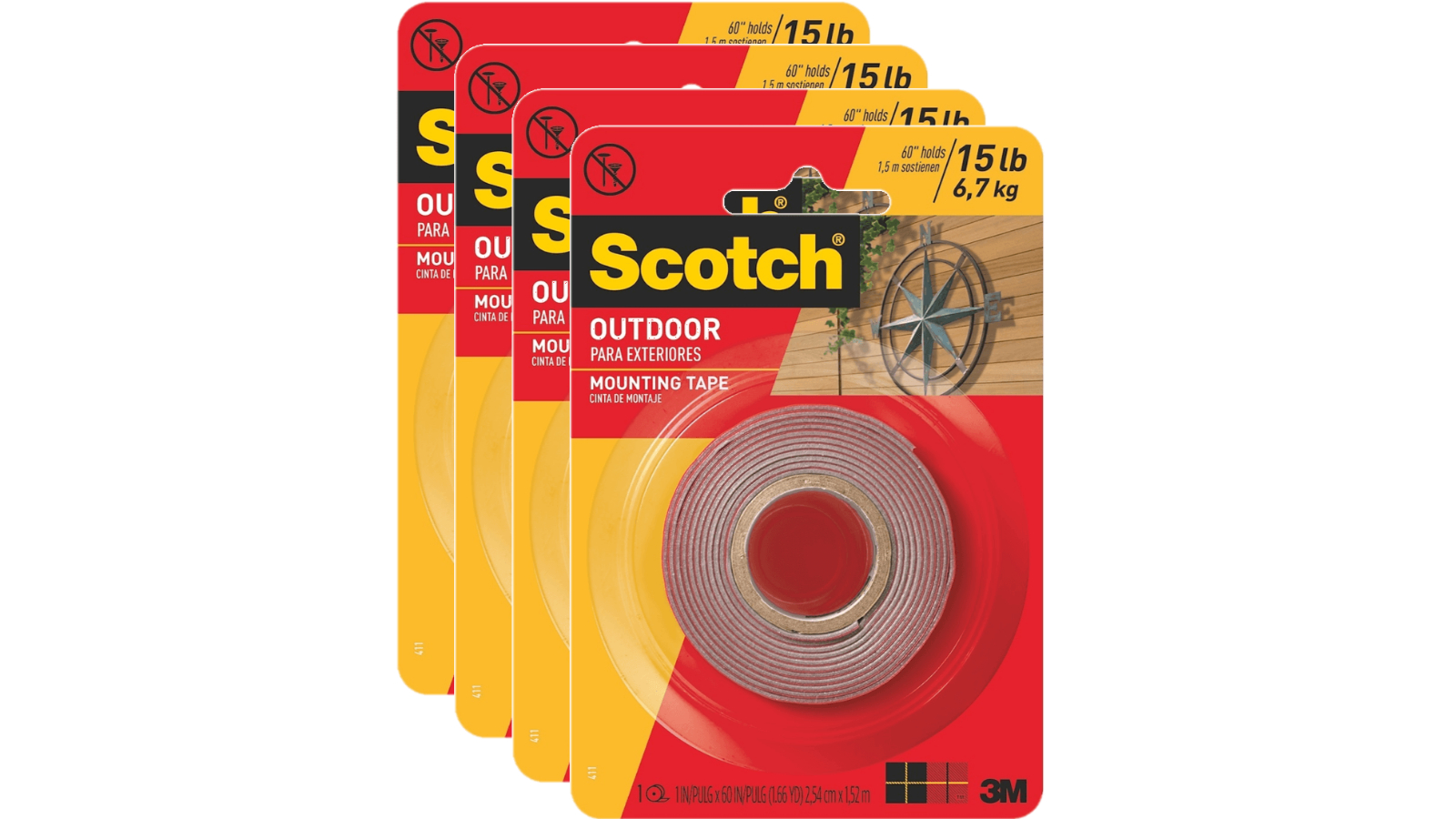 Scotch Pack of 4 411P Outdoor Permanent Mounting Tape - 2.54 x 0.152cm ...