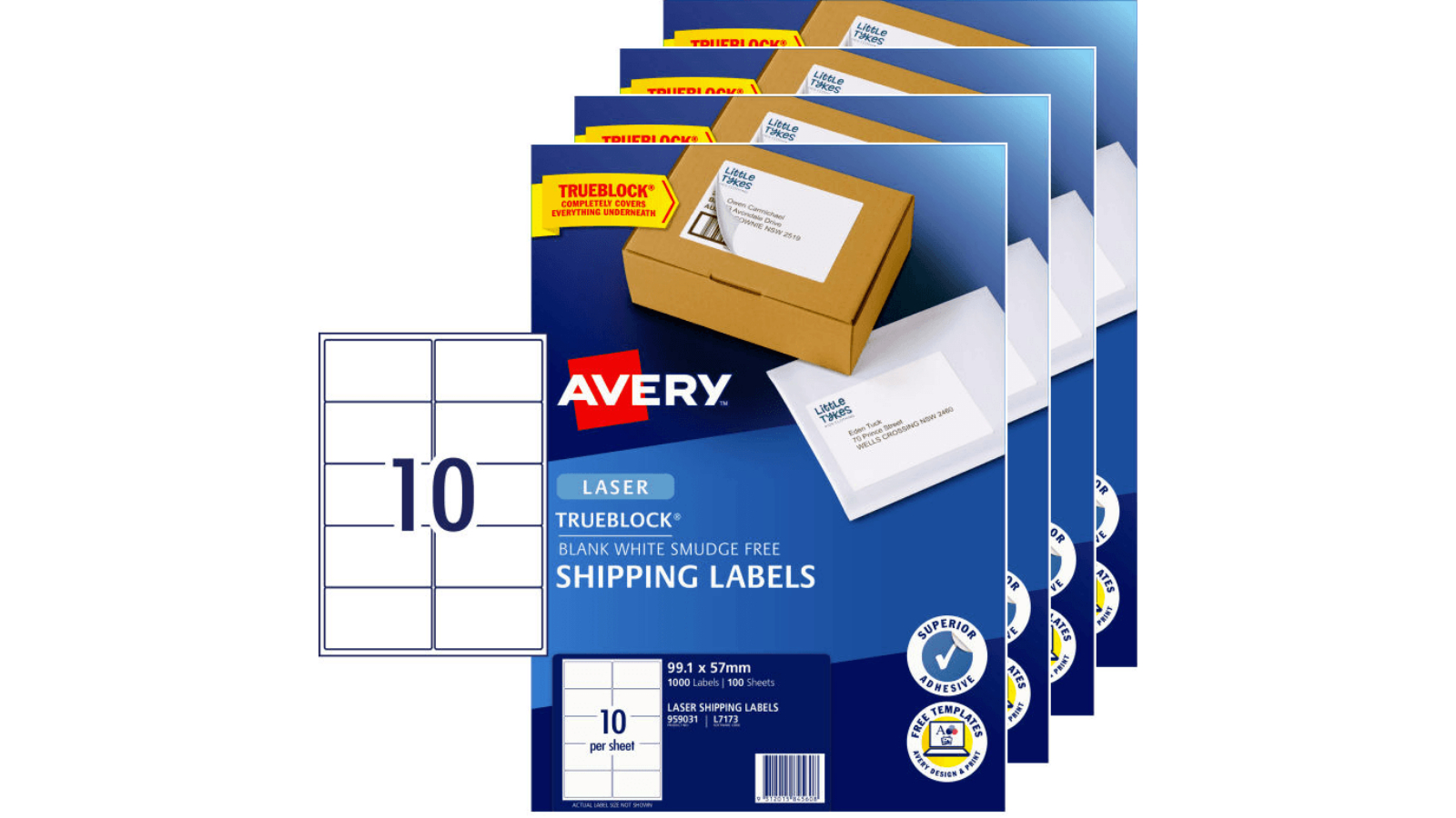 Avery 959031 Pack of 4 L7173 Trueblock White 10/Sheet Laser Shipping ...