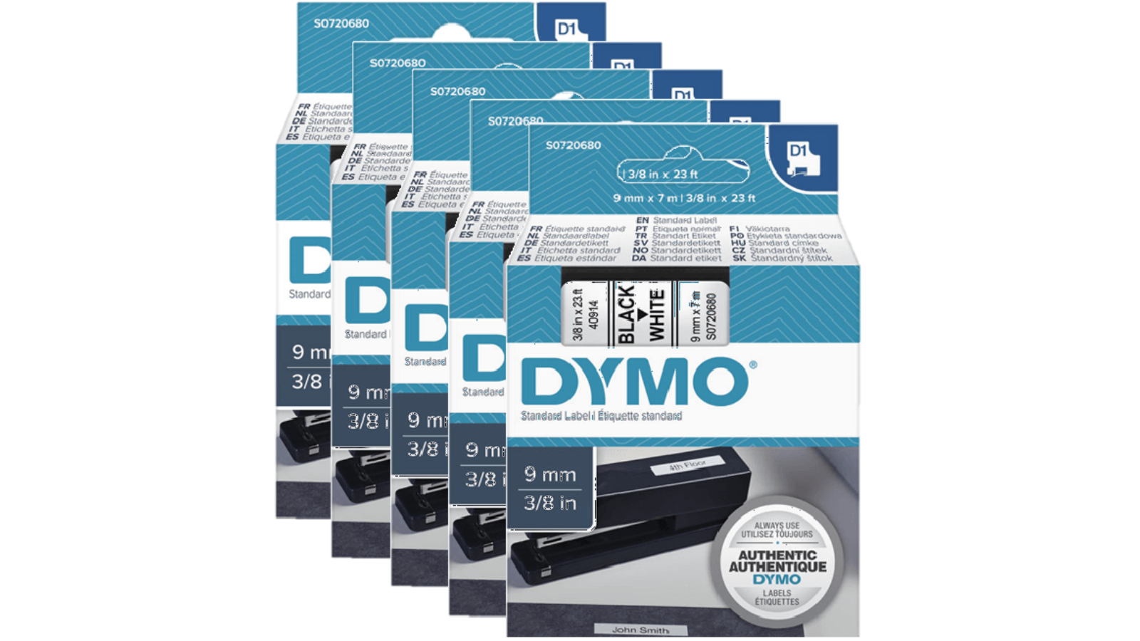 Dymo Pack of 5 Black/White 40913 D1 Labelling Tape Label - 9 x 7metre ...