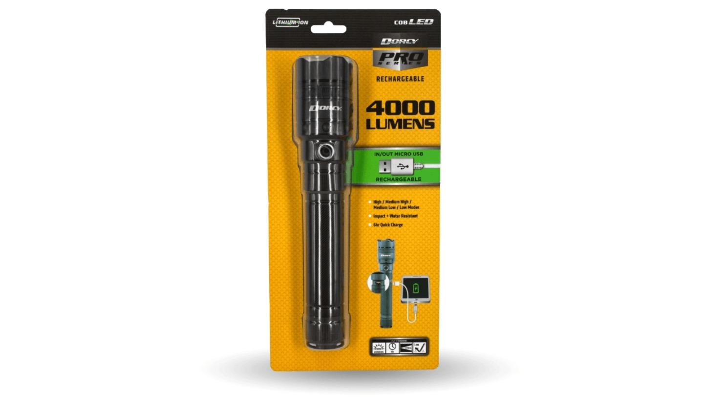 Dorcy 4000 Lumen USB Rechargeable Aluminium Bright Torch Flashlight ...