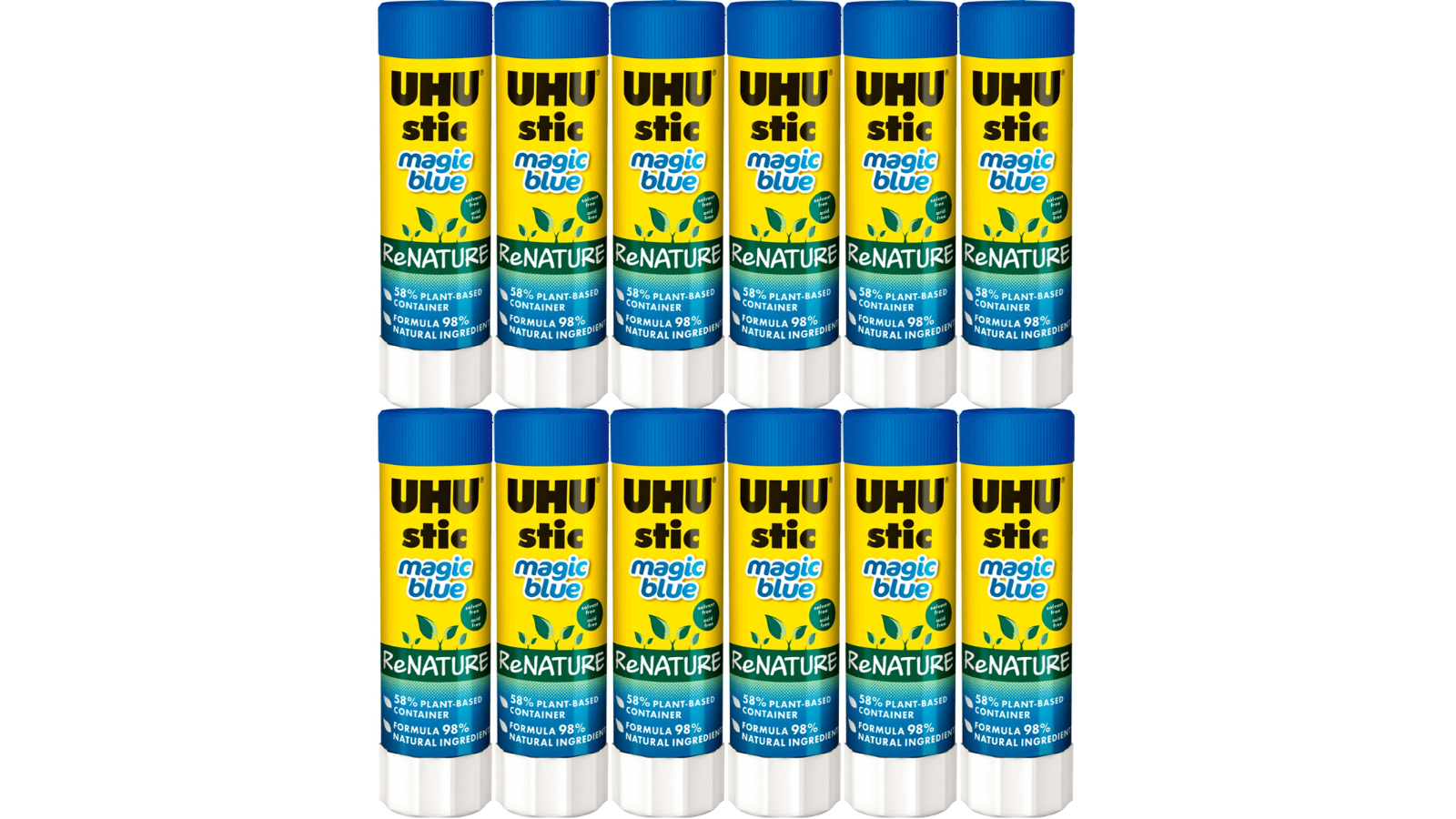 UHU ReNature Blue Plant Based 40g Magic Glue Stick - Pack of 12 ...