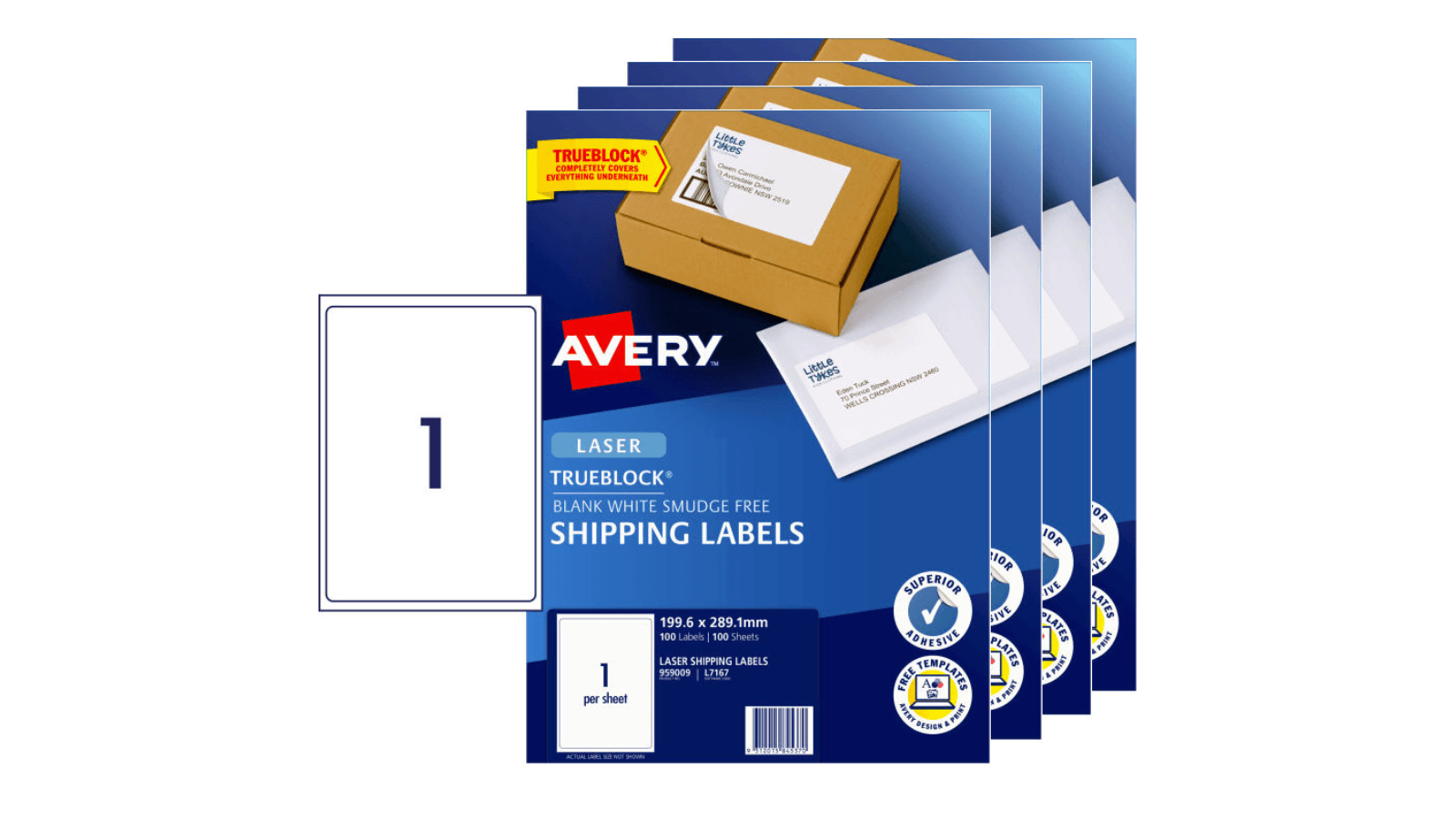 Avery 959009 L7167 100 Sheet White Trueblock 1/Page Shipping Label ...