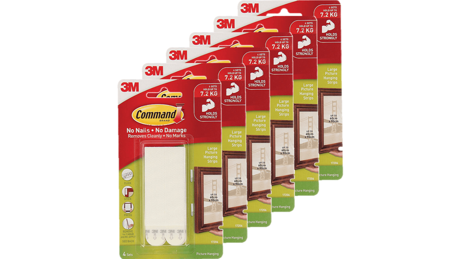 Command Pack of 6 3M 4 Pair Large Picture Poster Hanging Strip - White ...