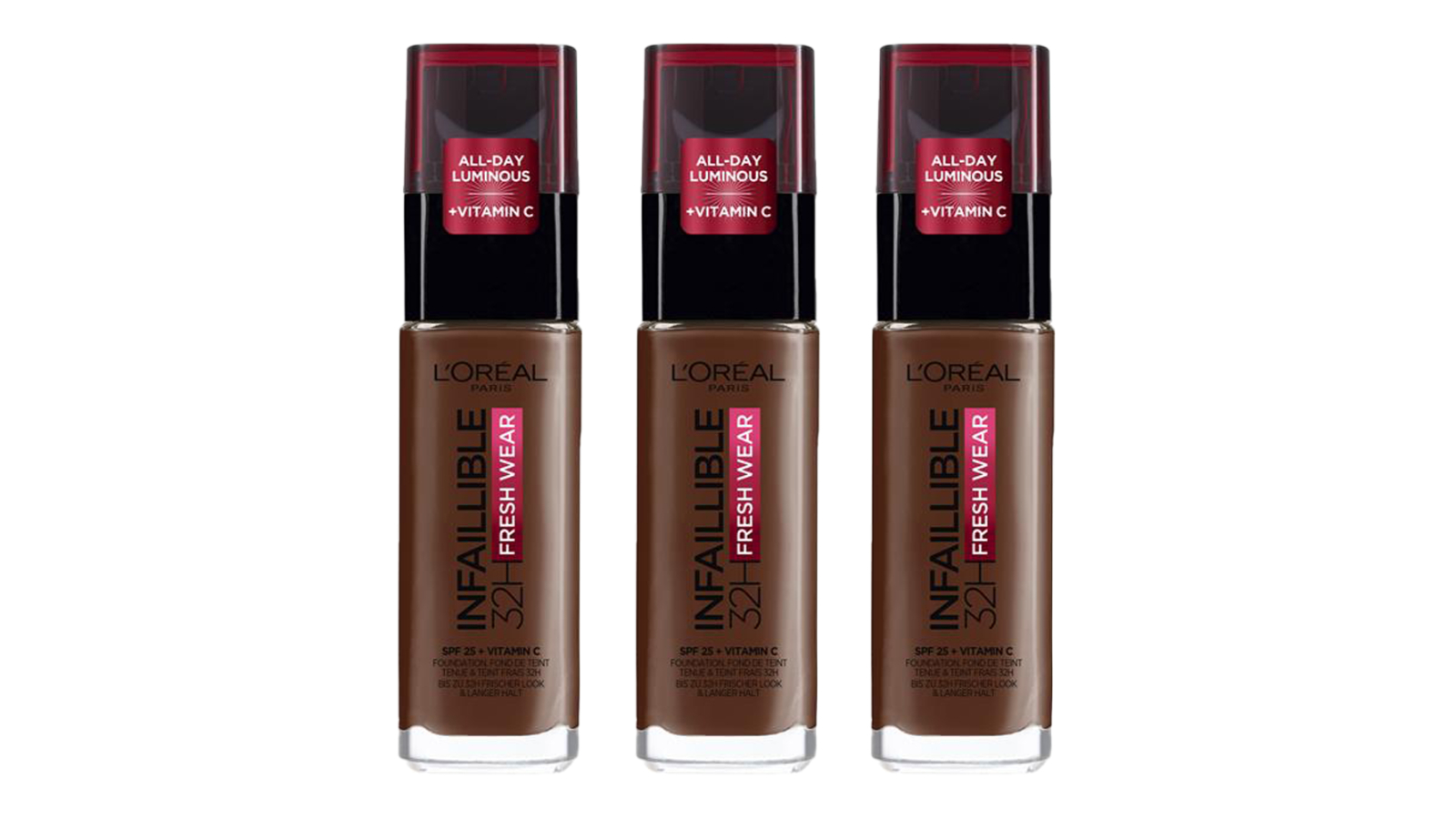 LOreal Pack of 3 390 30ml Infallible 32hr Fresh Wear Foundation - Ebony ...