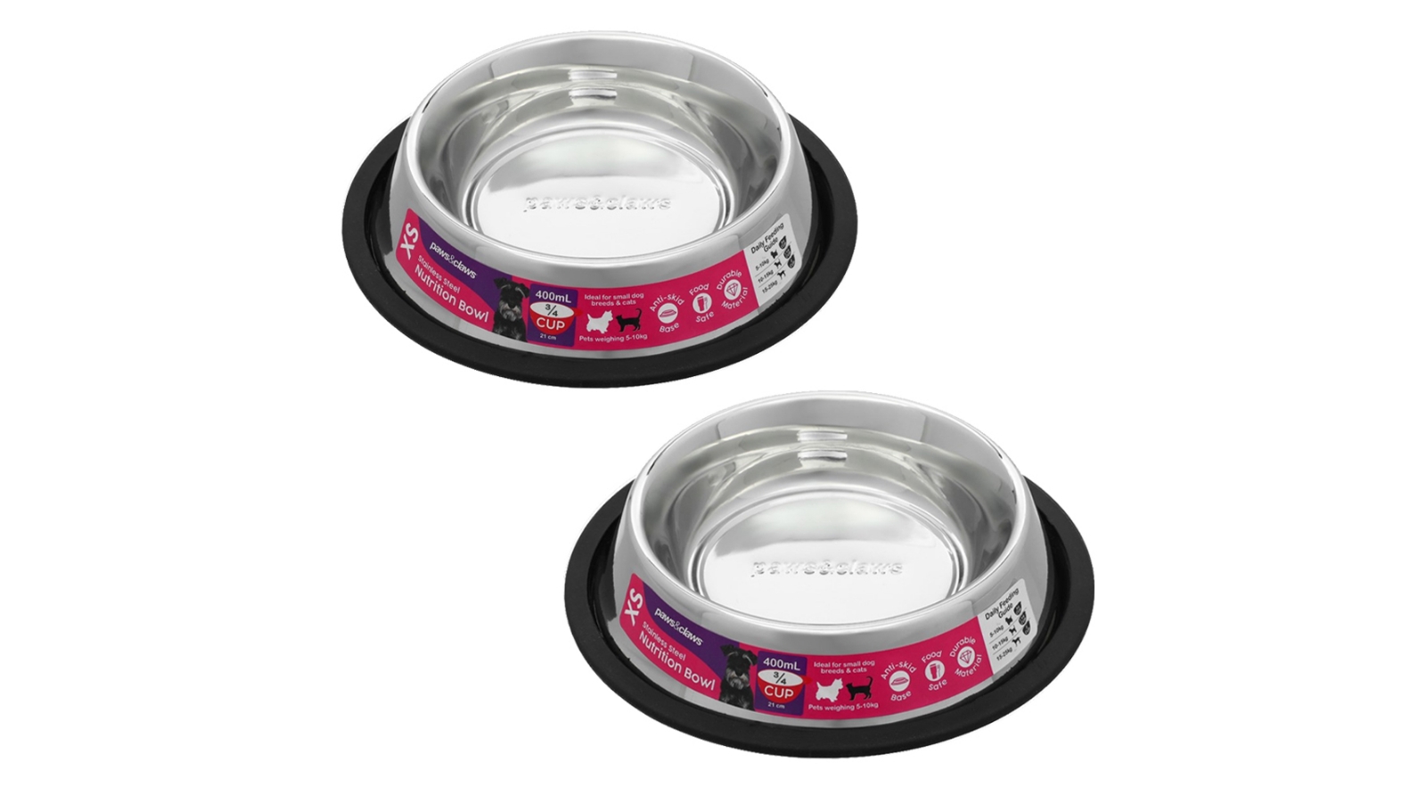 Paws and Claws Pack of 2 Black Pet Bowl - 400ml | Harvey Norman