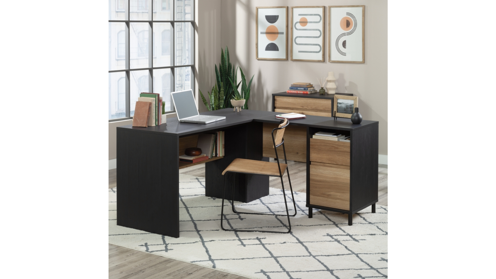 Sauder 2-Drawers Two-toned Acadia Way L-Shaped Corner Desk - Oak ...