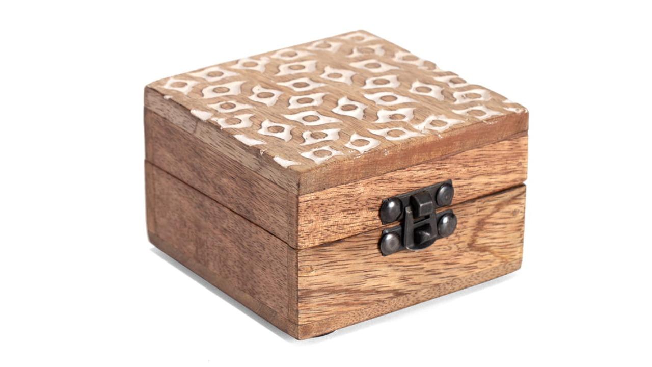 High St Brown Handcrafted Square Wood Box with Brass Handle - 10 x 10 x ...