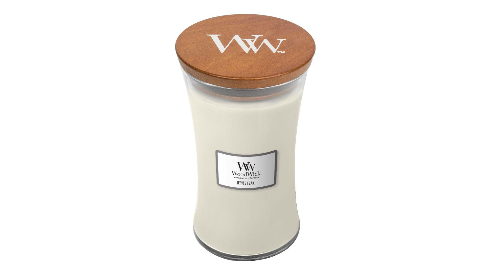 Woodwick Large Hourglass Candle - White Teak | Harvey Norman