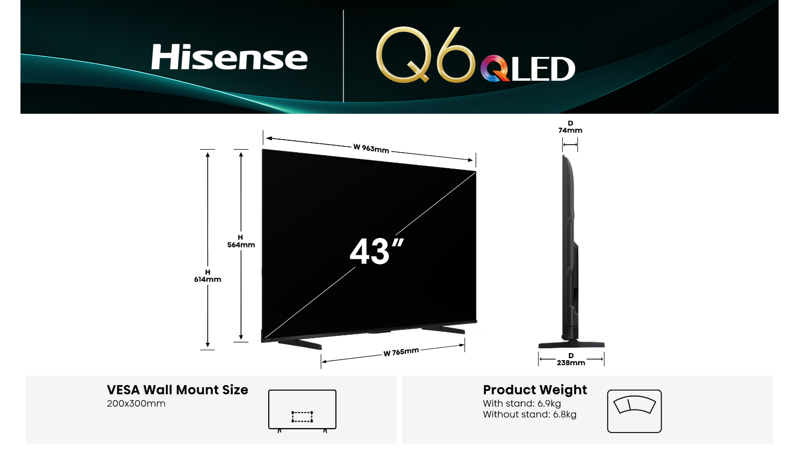 Hisense 43-inch Q6Q 4K QLED Smart TV 2025 | Harvey Norman