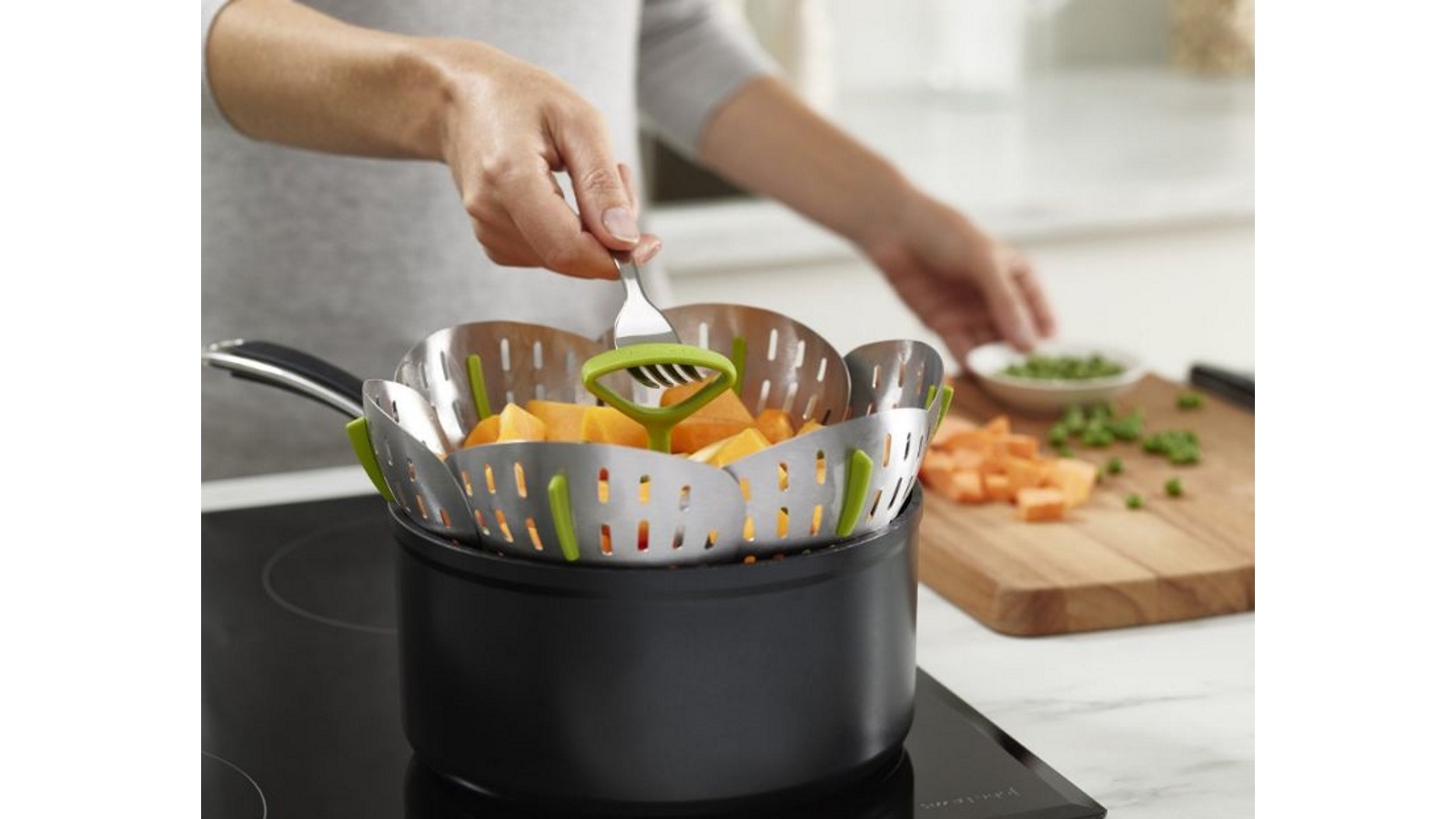 Joseph Joseph Bloom Steel Folding Steamer Basket - Green | Harvey Norman