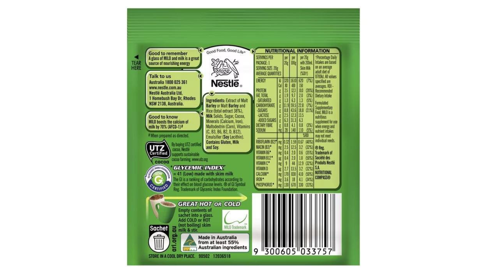 Nestle Pack of 100 Milo Single Serve Sachet - 20g | Harvey Norman