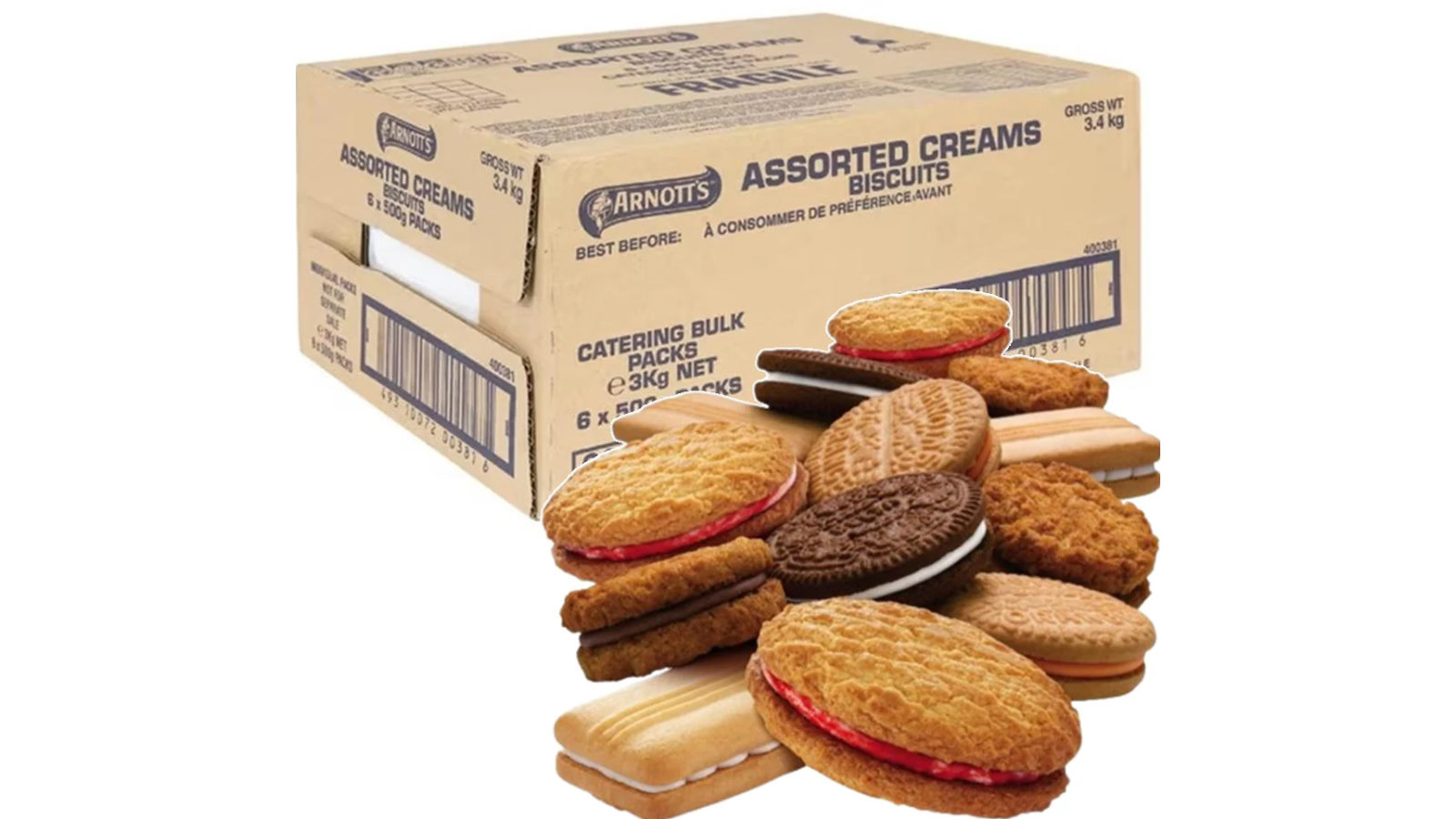 Arnotts Pack of 3 x 500g Biscuits Assorted Creams Carton Box | Harvey ...