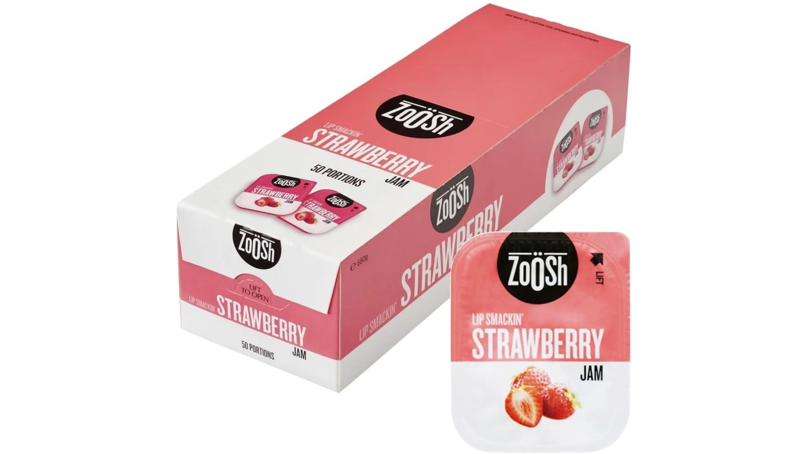 Zoosh Strawberry Jam Individual Portions 13.6g - 50-Pack | Harvey Norman