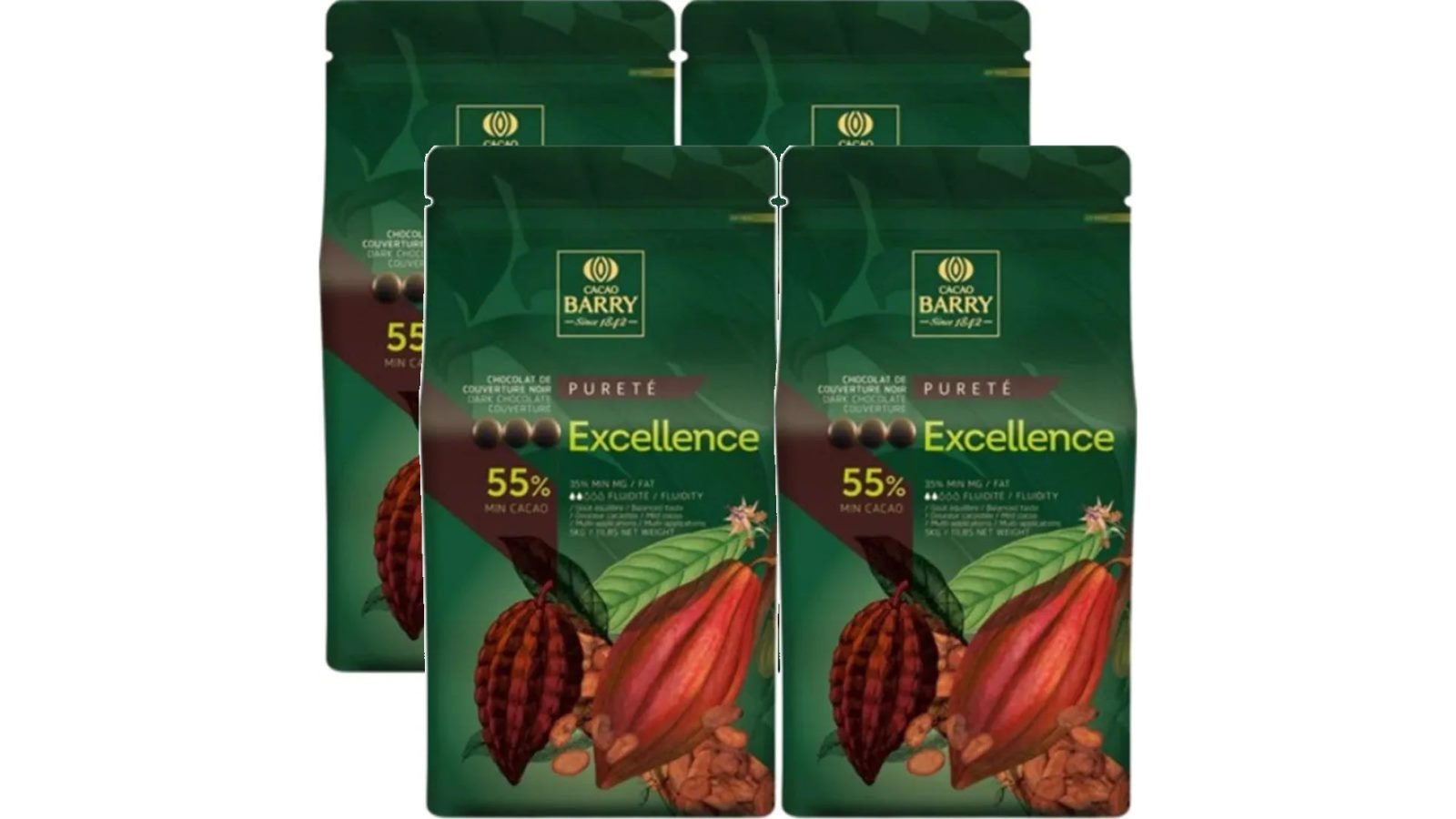 Cacao Barry Pack of 4 Bulk 5kg Dark Excellence Couverture 55 Percent ...