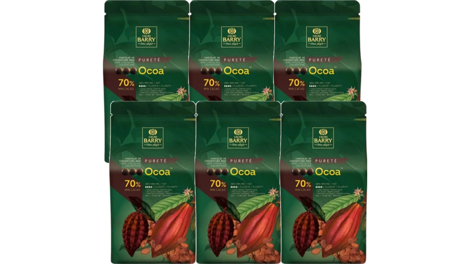 Cacao Barry Pack of 6 Bulk 1kg Inaya Dark Couverture 65 Percent Pistols ...