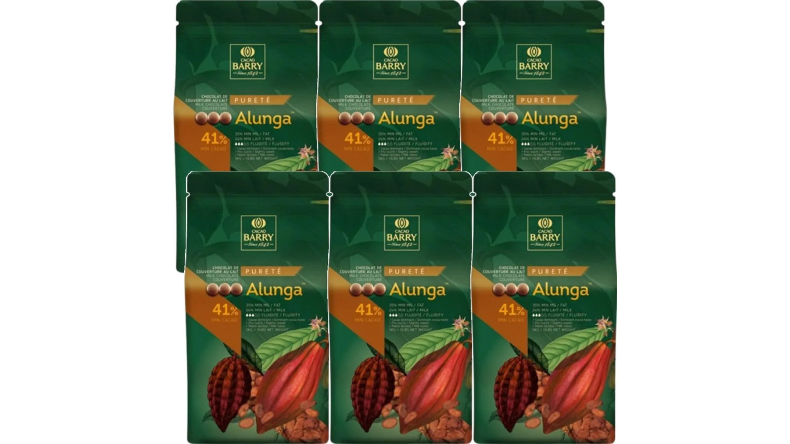 Cacao Barry Pack of 6 Bulk 1kg Alunga Milk Couverture 41 Percent ...