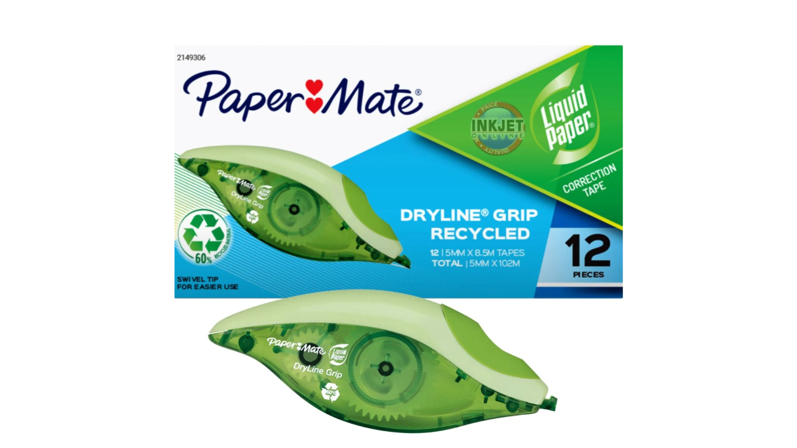 Papermate Pack of 12 Dryline Grip Liquid Paper Correction Tape | Harvey ...