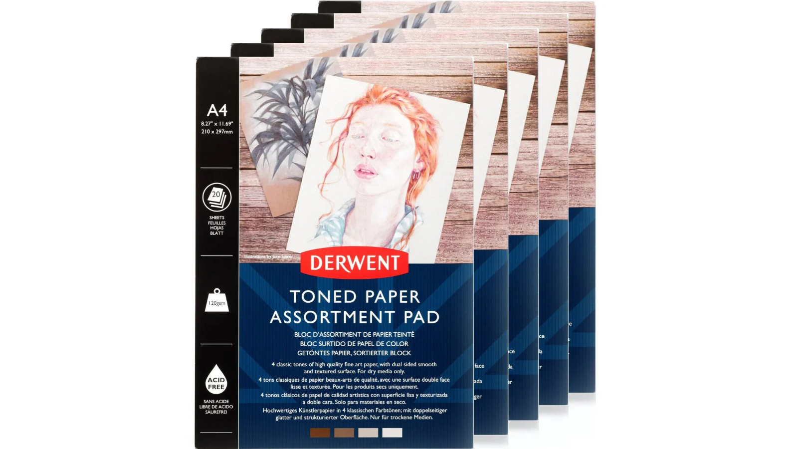 Derwent 20 Sheets 120gsm 4 Mid-Tone Colours A4 Paper Pad - Pack of 5 ...
